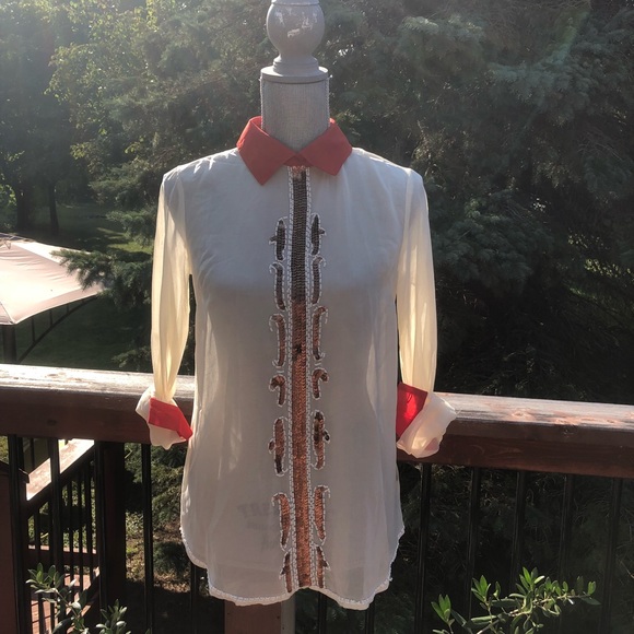 Tops | Nwt Sequined And Beaded Collared Shirt | Poshmark